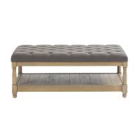 China Upholstered Tufted Coffee Table Ottoman Modern Design With Wooden Shelf for sale