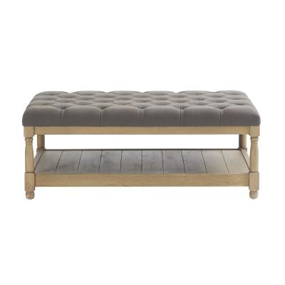 China Upholstered Tufted Coffee Table Ottoman Modern Design With Wooden Shelf for sale