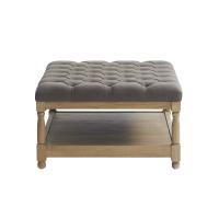 China Upholstered Tufted Coffee Table Ottoman Modern Design With Wooden Shelf for sale
