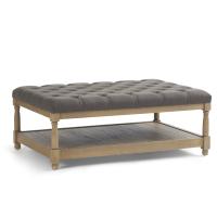 China Upholstered Tufted Coffee Table Ottoman Modern Design With Wooden Shelf for sale