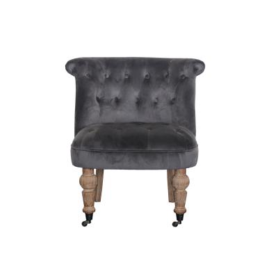 China Stable Dining Room Velvet Tufted Accent Chair With Carved Wooden Legs for sale