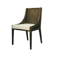 China Natural Rattan Back Dining or Lounge Chair with Solid Wood Frame and Soft-Padded Linen Seat for sale