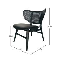 China Curved Back Dining or Lounge Chair with Natural Rattan Back and Soft Cotton-Linen Seat, Solid Wood Legs for sale