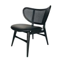 China Curved Back Dining or Lounge Chair with Natural Rattan Back and Soft Cotton-Linen Seat, Solid Wood Legs for sale