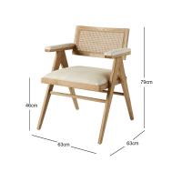 China Indoor Rattan Back Dining Chair With Soft Upholstered Linen Seat And Armrests for sale