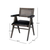 China Natural Rattan Back Dining Chair with Upholstered leather faux leather and Elegant Armrests for sale
