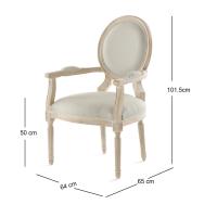 China Vintage French Dining Chair with Oval Upholstered Back, Linen Seat, and Armrests for sale