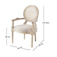 China Vintage French Dining Chair with Gray Distressed Paint, Armrests, and Linen Upholstered Seat for sale