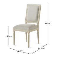 China French-Style Dining Chair with Rectangular Thick Upholstered Back and Linen Soft Cushion for sale