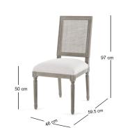 China French-Style Dining Chair with Rectangular Natural Rattan Back, Linen Upholstered Seat for sale