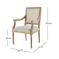 China Vintage French Dining Chair with Square Natural Rattan Back, Cotton-Linen Upholstered Seat, and Armrests for sale