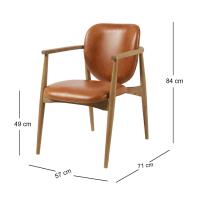 China Curved Leather Back Dining Chair with Armrests and Leather Upholstered Seat, Solid Wood Frame for sale