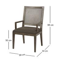 China Vintage Dining Chair with Dark Wooden Frame and Natural Rattan Backrest, Featuring Armrests for sale