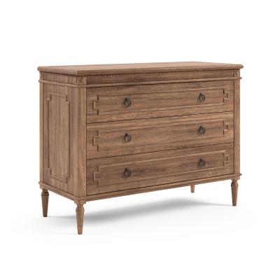 China Rustic Solid Wood 3 Drawer Dresser Modern Design With Carved Details for sale