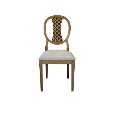 China French Vintage Wooden Upholstered Dining Chairs With Patterned Backrest for sale