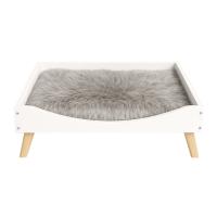China Nordic Paws Wooden Pet Beds Solid Wood Dog Bed With Faux Fur Cushion for sale