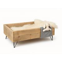 China Rustic Wooden Pet Beds Elevated Dog Bed With Metal Legs And Faux Fur Cushion for sale