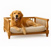 China Eco Friendly Wooden Pet Beds Hygiene Linen Cushion Solid Wood Dog Bed for sale