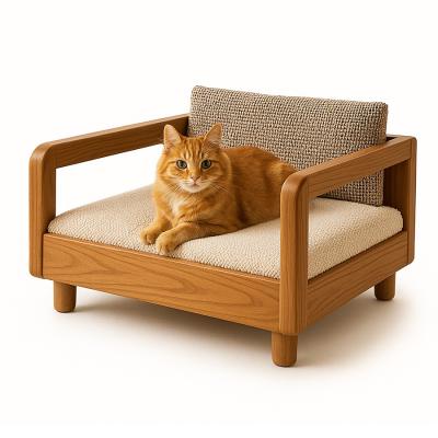 China Mid Century Wooden Pet Beds Lightweight Cat Lounge Chair Easy Cleanup for sale