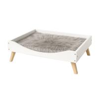 China Nordic Paws Wooden Pet Beds Solid Wood Dog Bed With Faux Fur Cushion for sale