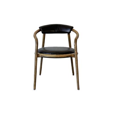 China Scandinavian Modern Dining Chair with Curved Wood Frame and Leather Upholstery for sale