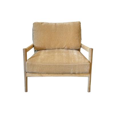 China Breathable Comfort Indoor Modern Wood Lounge Chair With Velvet Cushions for sale