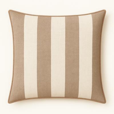 China 22 Inch Natural Linen Wide Stripe Decorative Pillow with 100% Feather Filling and 55% Linen 45% Viscose Cover for sale
