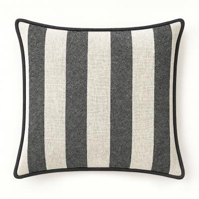 China Modern Black & Ivory Wide Stripe Decorative Pillow with 55%Linen,45%Viscose Cover and Piped Edges for sale