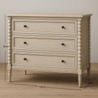 China Vintage Beaded Solid Wood 3-Drawer Dresser with Elegant Panel Molding and Classic Round Metal Knobs for sale