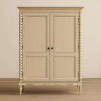 China Vintage Beaded-Edge Solid Wood Armoire Cabinet with French-Inspired Aesthetic for sale