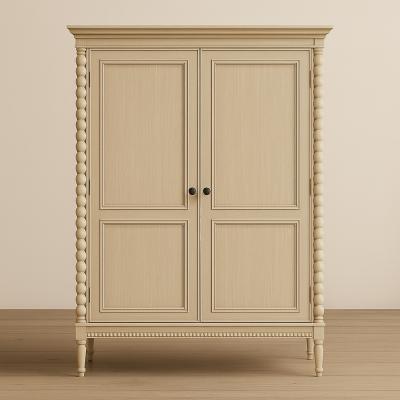 China Vintage Beaded-Edge Solid Wood Armoire Cabinet with French-Inspired Aesthetic for sale