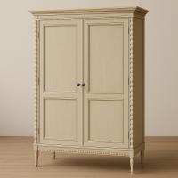 China Vintage Beaded-Edge Solid Wood Armoire Cabinet with French-Inspired Aesthetic for sale