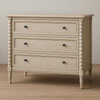 China Vintage Beaded Solid Wood 3-Drawer Dresser with Elegant Panel Molding and Classic Round Metal Knobs for sale