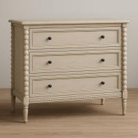 China Vintage Beaded Solid Wood 3-Drawer Dresser with Elegant Panel Molding and Classic Round Metal Knobs for sale