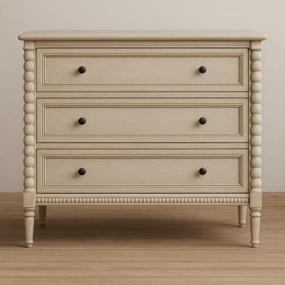 China Vintage Beaded Solid Wood 3-Drawer Dresser with Elegant Panel Molding and Classic Round Metal Knobs for sale