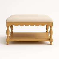 China Upholstered Solid Wood Frame Ottoman Coffee Table with Lower Storage Shelf 70×70×45 cm for sale