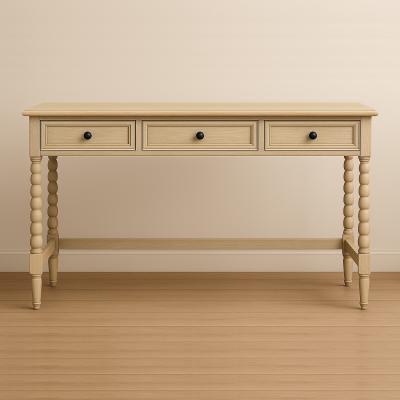 China Vintage Spindle-Leg Writing Desk with Triple Storage Drawers and 125 * 52 * 77 cm Dimensions for sale
