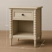 China Vintage Bobbin-Leg Solid Wood Nightstand with Drawer and Open Storage Shelf 50×40×65 cm for sale
