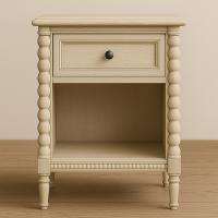 China Vintage Bobbin-Leg Solid Wood Nightstand with Drawer and Open Storage Shelf 50×40×65 cm for sale
