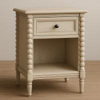 China Vintage Bobbin-Leg Solid Wood Nightstand with Drawer and Open Storage Shelf 50×40×65 cm for sale