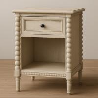 China Vintage Bobbin-Leg Solid Wood Nightstand with Drawer and Open Storage Shelf 50×40×65 cm for sale