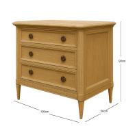 China French Style Solid Wood Dresser with Natural Oak Finish and 3-Drawer Storage for sale