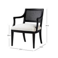 China Black Solid Wood Armchair with Woven Cane Backrest & Upholstered Seat – 58×60×84 cm Modern Dining Chair for sale