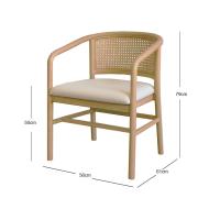 China Natural Wood Rattan Back Dining Chair with Curved Armrest and Upholstered Seat – Scandinavian Style for sale