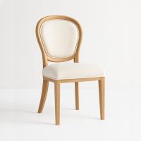 China French Round-Back Upholstered Dining Chair with Solid Oak Frame and Cream Linen Finish for sale