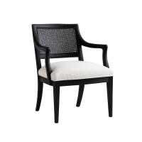 China Black Solid Wood Armchair with Woven Cane Backrest & Upholstered Seat – 58×60×84 cm Modern Dining Chair for sale