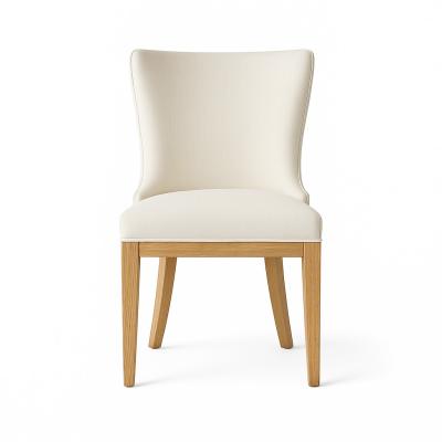 China Modern Upholstered Dining Chair with Solid Wood Legs and Cream Linen Fabric – 51×59×90 cm for sale