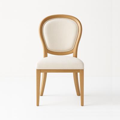 China French Round-Back Upholstered Dining Chair with Solid Oak Frame and Cream Linen Finish for sale
