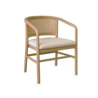 China Natural Wood Rattan Back Dining Chair with Curved Armrest and Upholstered Seat – Scandinavian Style for sale