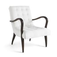 China Modern Upholstered Accent Chair with Solid Wood Frame Curved Armrests and Tufted Backrest for sale